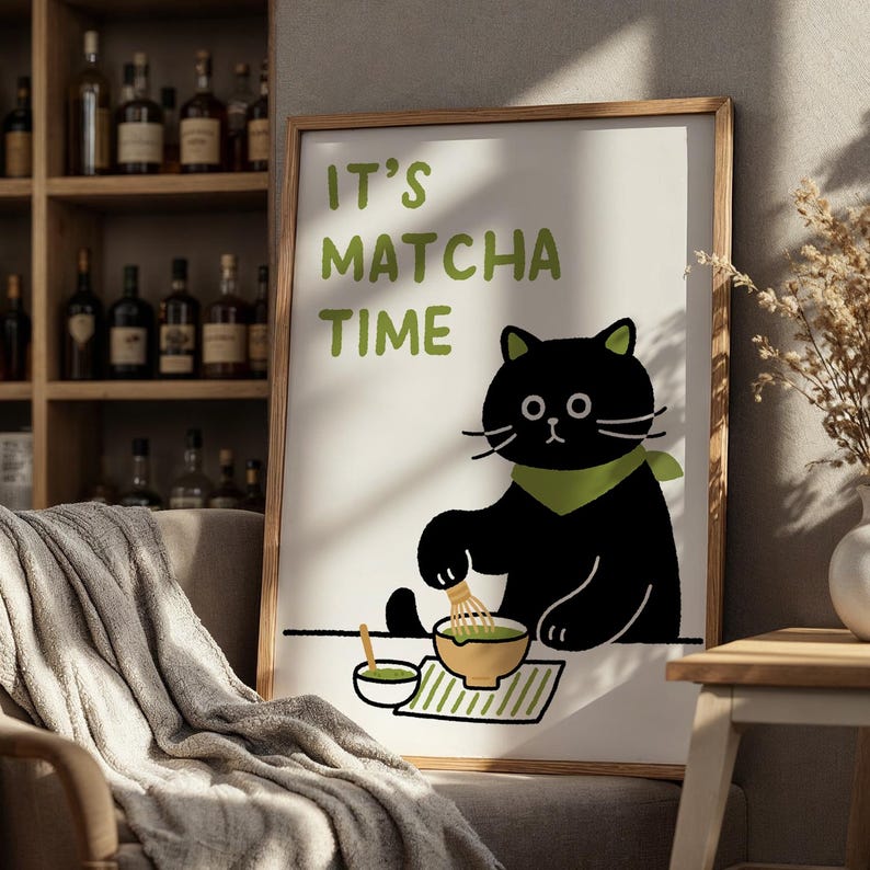 Matcha Print / Matcha Time Wall Art / Matcha Poster / Cat Wall Art ...