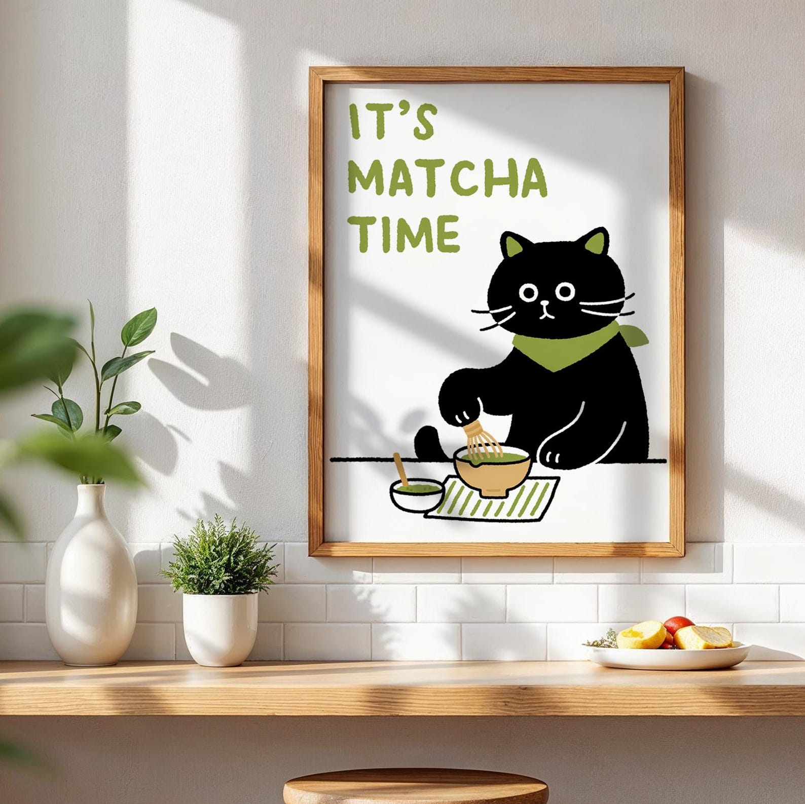 Matcha Print / Matcha Time Wall Art / Matcha Poster / Cat Wall Art ...