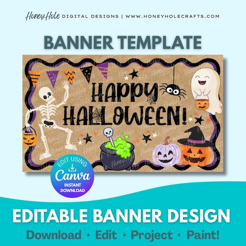 Halloween Party Banner Template - Fun Skeletons, Ghosts & Jack-o ...