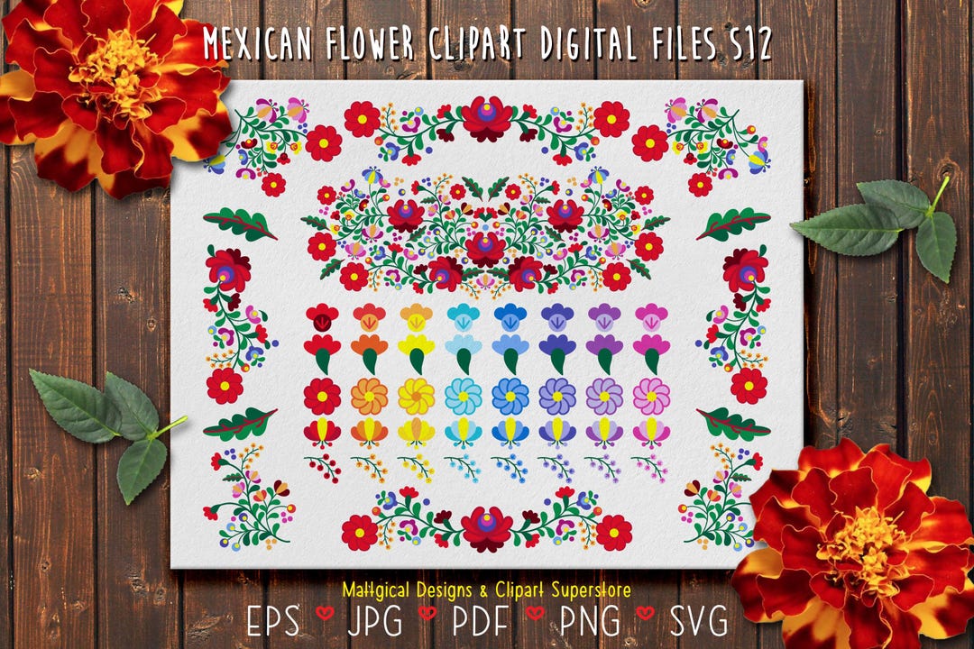 Mexican Fiesta Flower Clipart – Corners, Trims and Blooms (SVG & PNG ...