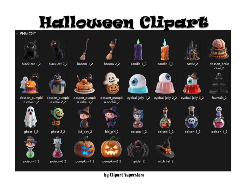 Spooky & Fun Halloween PNG Clipart - Etsy Hong Kong