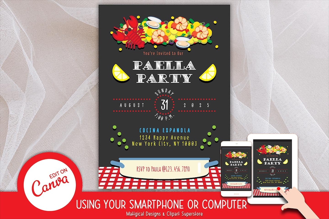 Paella Party Invitation – Editable Canva Digital Template for Spanish ...