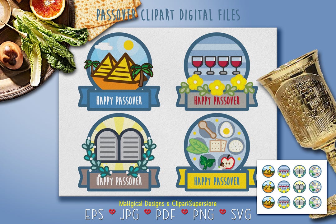 Passover Clipart Collection – Seder Plate, Wine Cups & Commandments ...