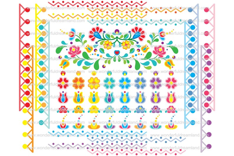 Mexican Fiesta Flower Clipart – Colorful Blossoms and Trims (SVG & PNG ...