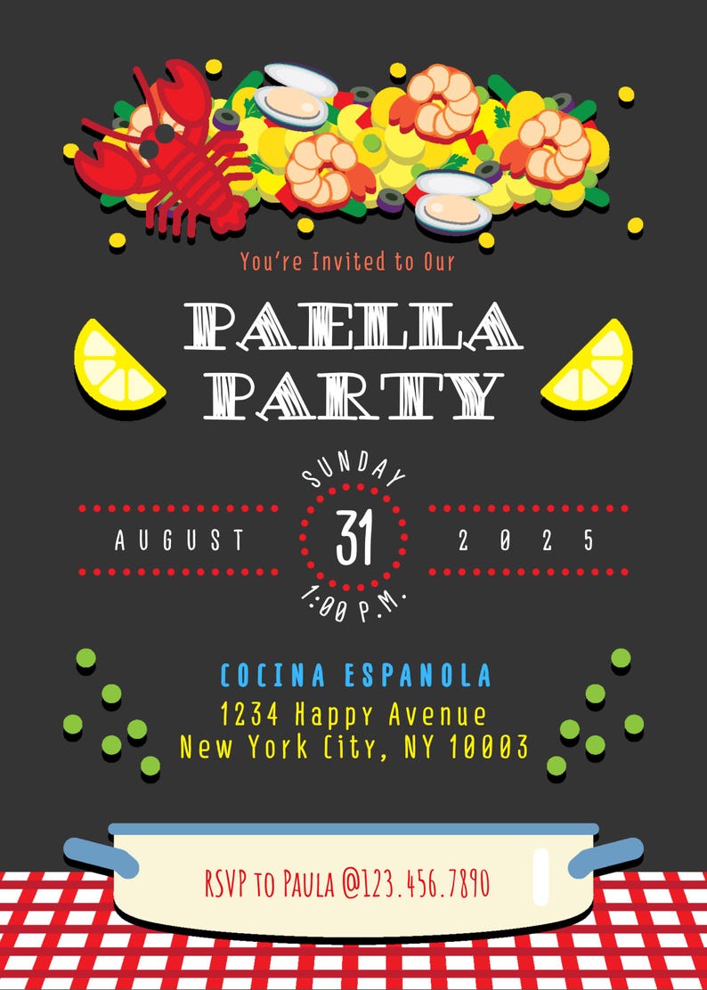 Paella Party Invitation – Editable Canva Digital Template for Spanish ...