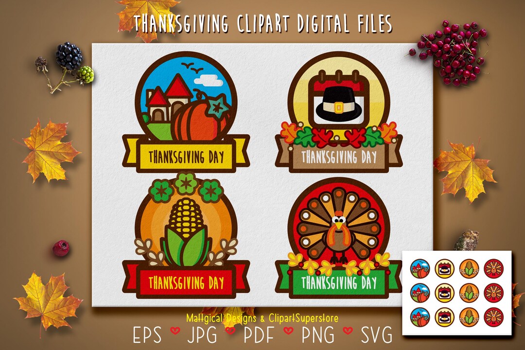 Thanksgiving Clipart Bundle – Turkey, Harvest & Autumn Icons (SVG PNG ...