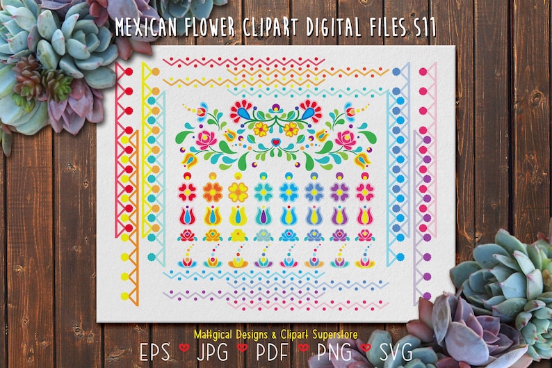 Mexican Fiesta Flower Clipart – Colorful Blossoms and Trims (SVG & PNG ...