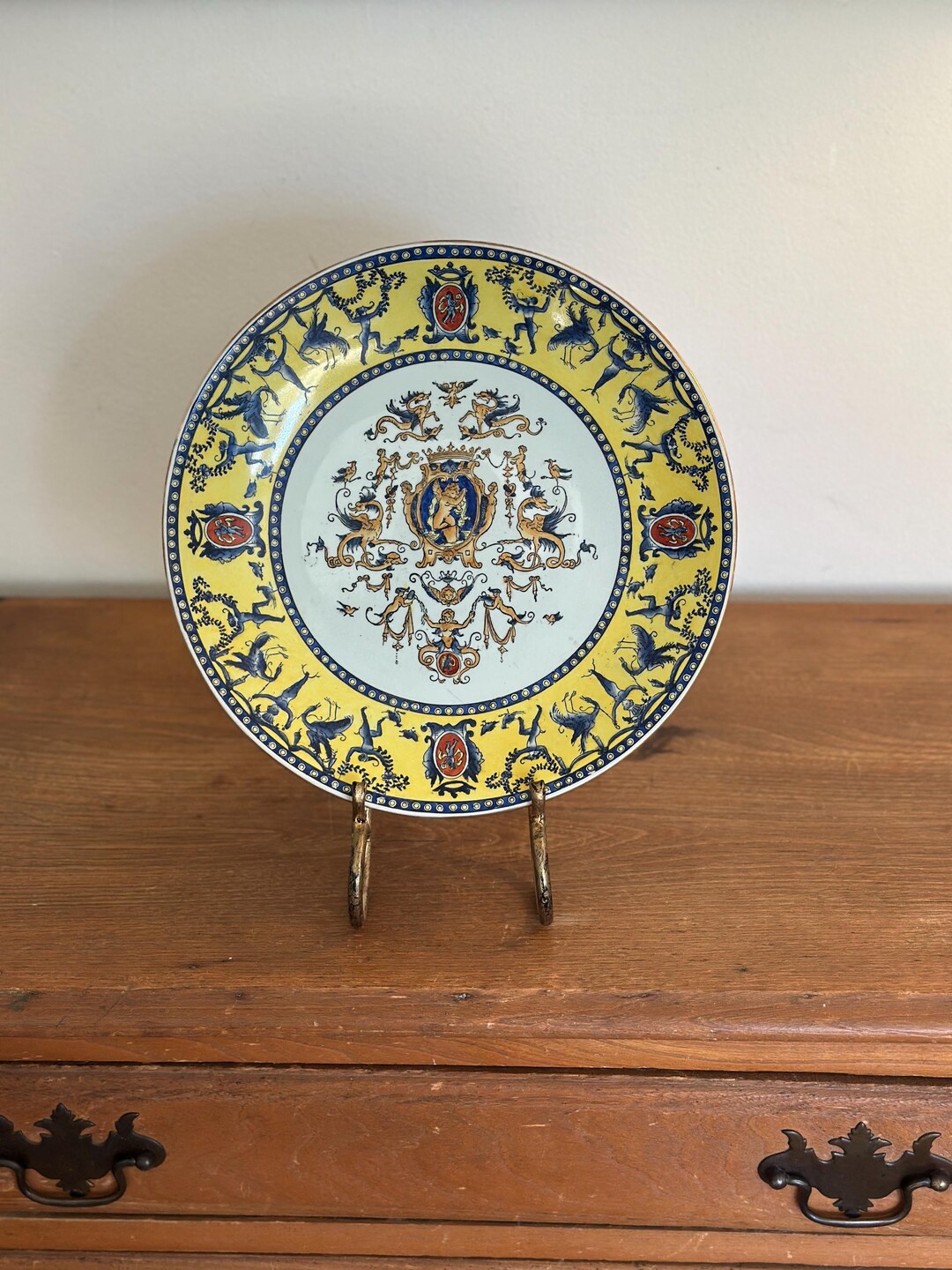 Vintage Hand-painted Decorative Plate – Renaissance Angel & Crest ...