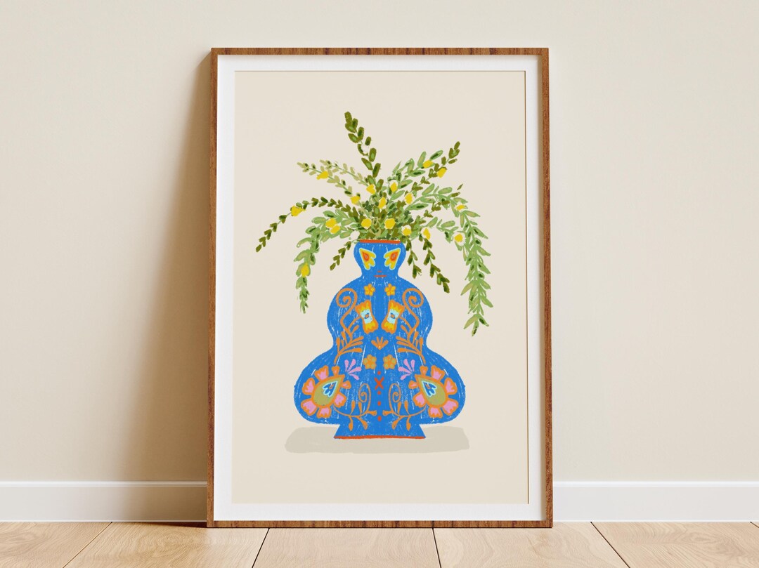 Slovak Folk Pattern Art Print –blue Floral Wall Art – Rustic Home Decor ...