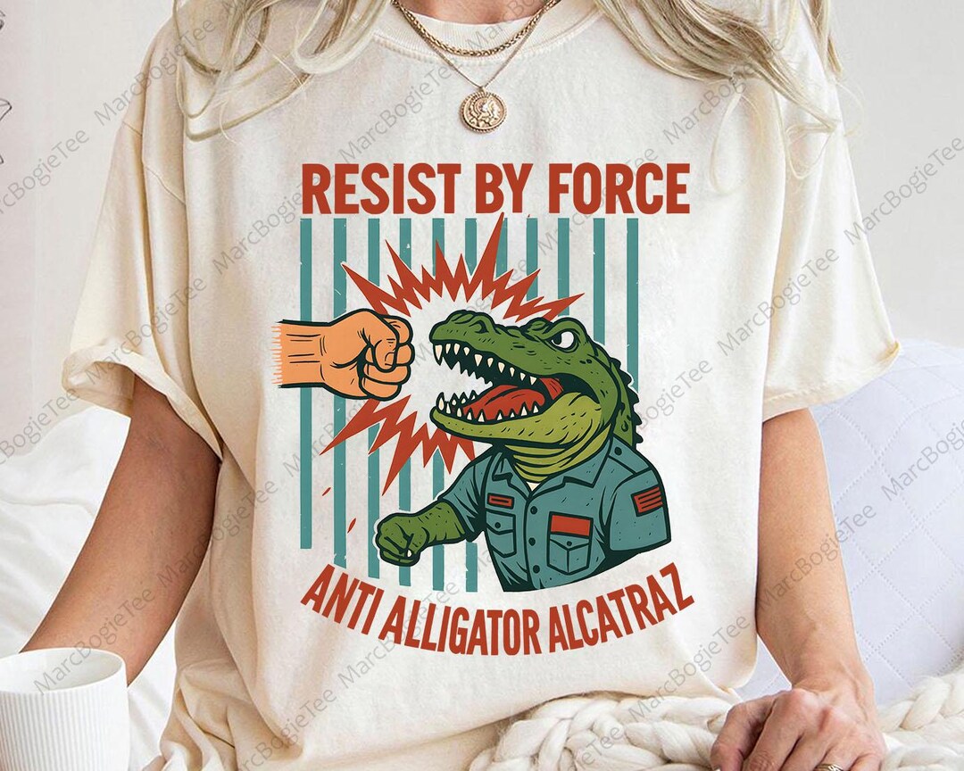 Anti Alligator Alcatraz Cartoon Design With Punch and Slogan “resist by ...