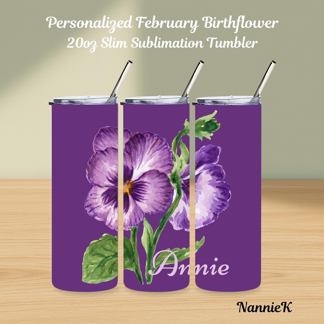 Personalized February Birth Flower Floral Stainless Steel Tumbler 20oz ...