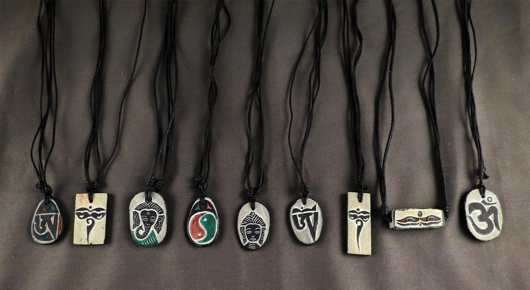 Tibetan Buddhism Hand Craved Ritual Sign 9 Pcs Natural Stone Pendant ...