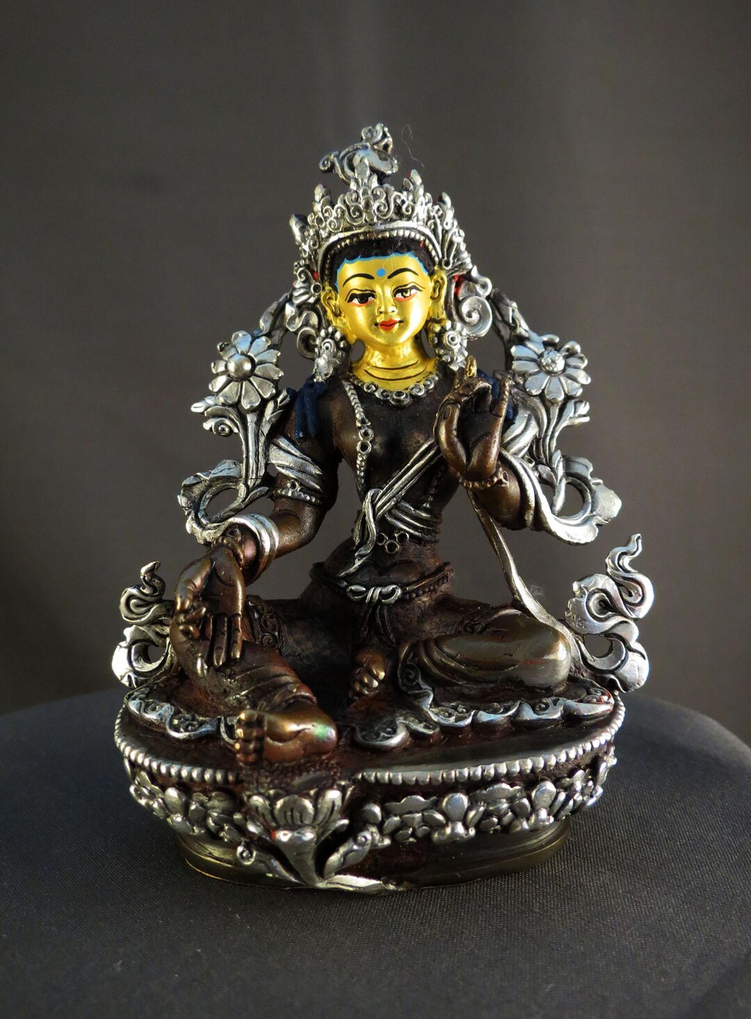 Tibetan Buddhism Gold Face Hand Painting Goddess Green Tara Dolma Rupa ...