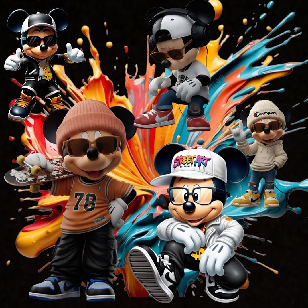 Streetwear Mickey Mouse PNG Bundle, Hiphop Cartoon Designs (digital ...