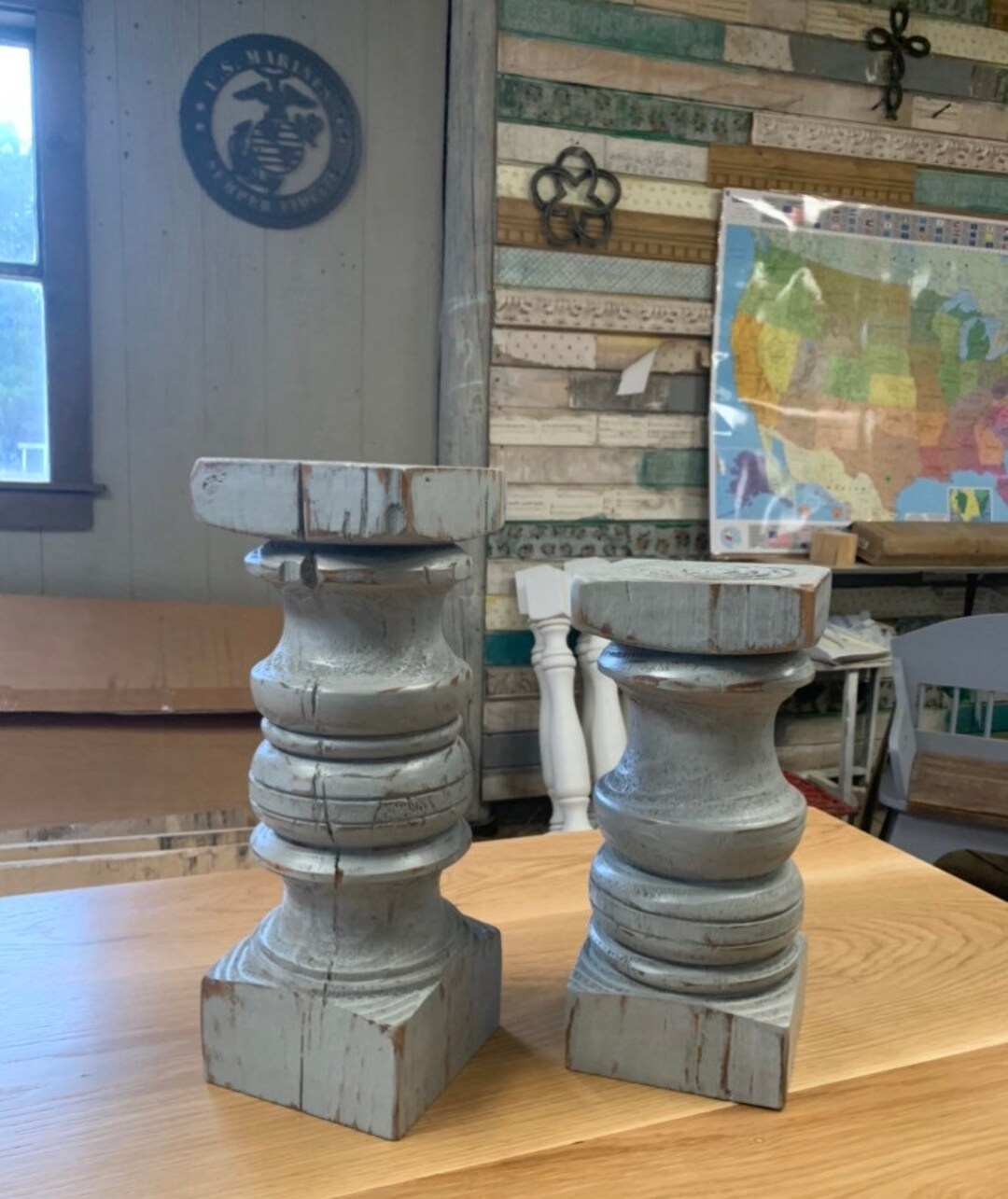 Vintage Gray Chunky Set of Two Candlesticks - Etsy