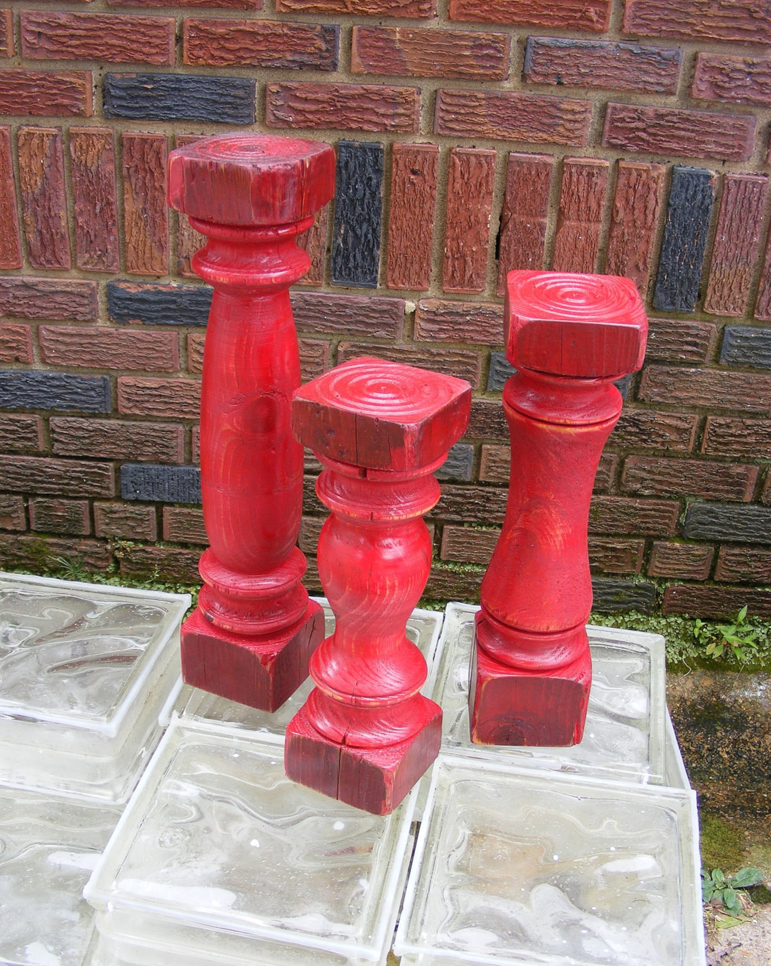 Candlesticks set of 3 Handcrafted Shabby Red One of A Kind - Etsy