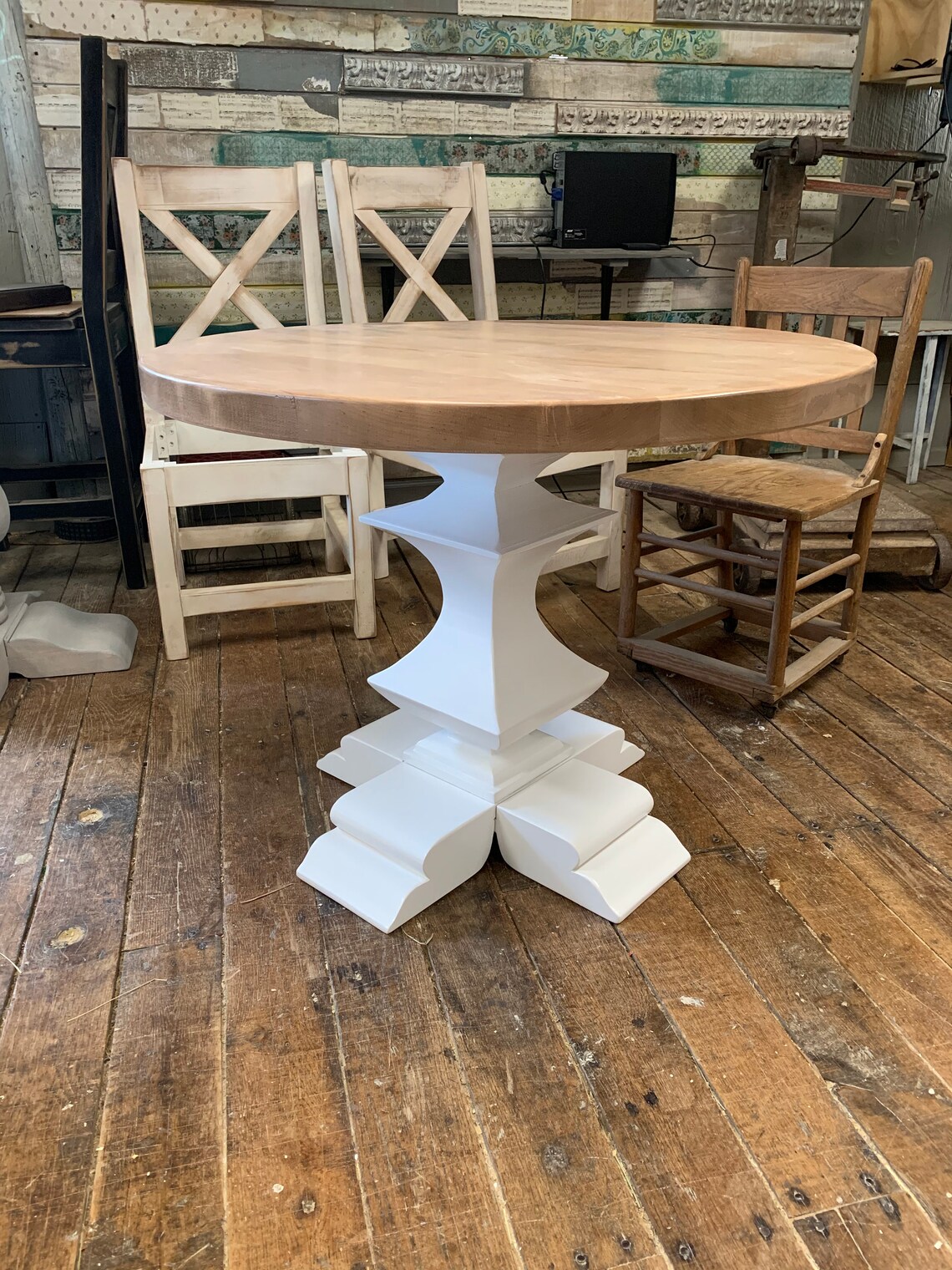 Edgewater Round Pedestal Dining Table With Solid Maple Top - Etsy