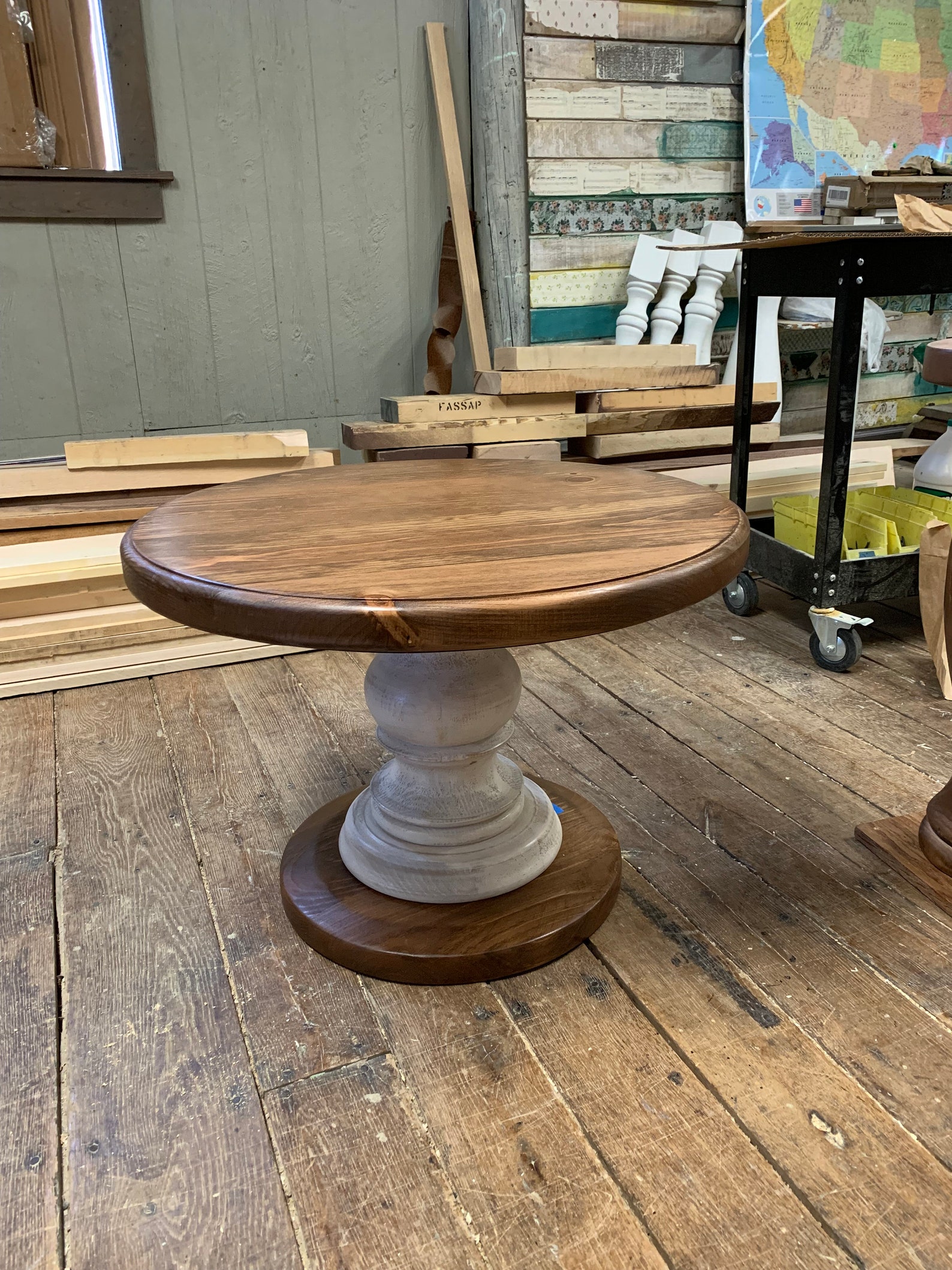Walnut and Distressed White Round Coffee Side Table - Etsy