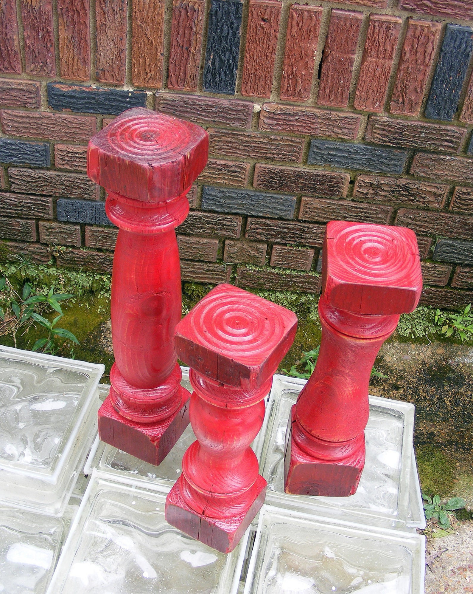 Candlesticks set of 3 Handcrafted Shabby Red One of A Kind - Etsy