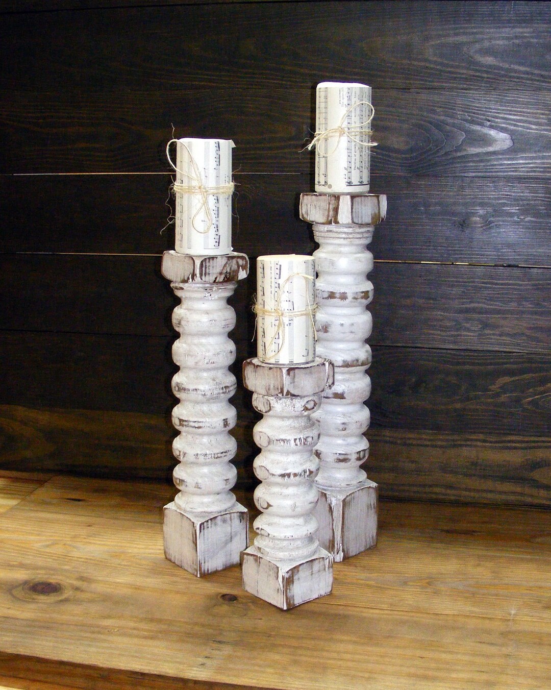 FREE Shippingbalustrade Distressed White Knobby Candlesticks (tall Set ...