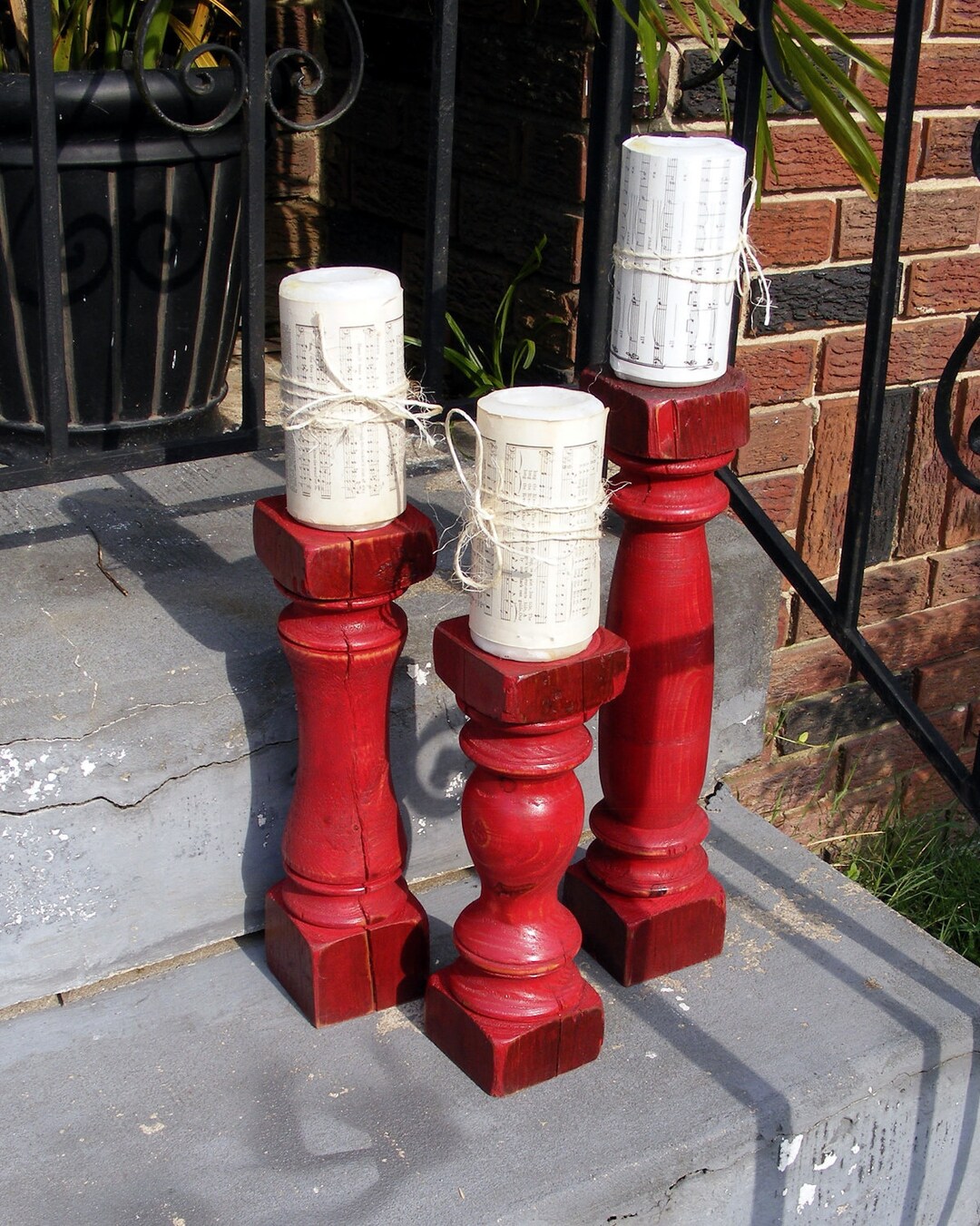 Candlesticks (set of 3) Handcrafted Shabby Red One of A Kind - Etsy