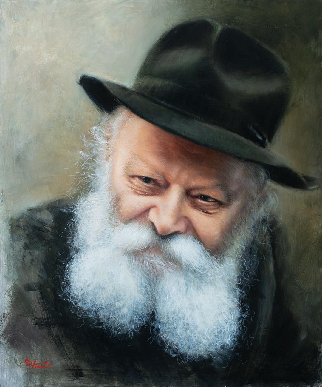 Giclée Print of Lubavitcher Rebbe Smiling With Green Background - an ...