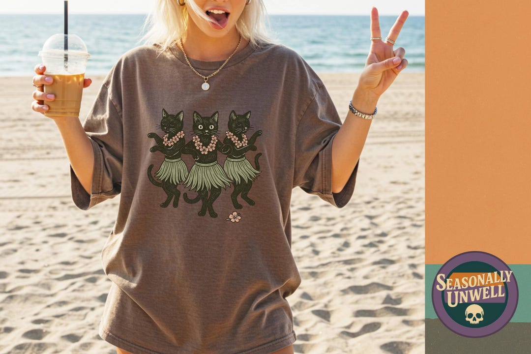 Hawaiian Tiki Shirt | Comfort Colors Beach Goth Hula Cats, Witchy Luau ...