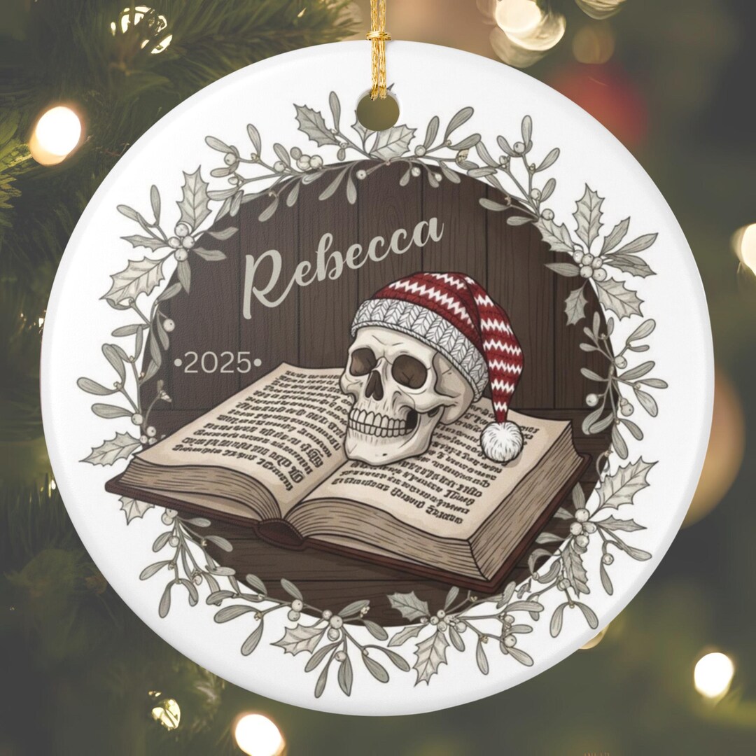 Personalized Custom Book Lover Skull Christmas Ceramic Ornament ...