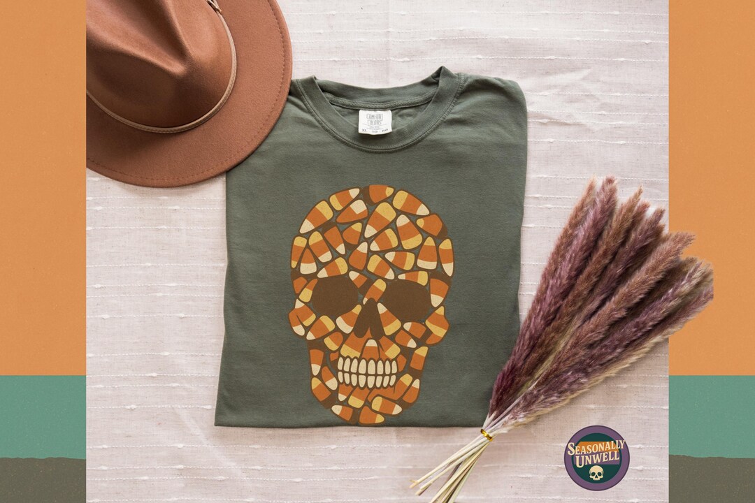 Candy Corn Skull Spooky Shirt | Comfort Colors Vintage Halloween Tee ...
