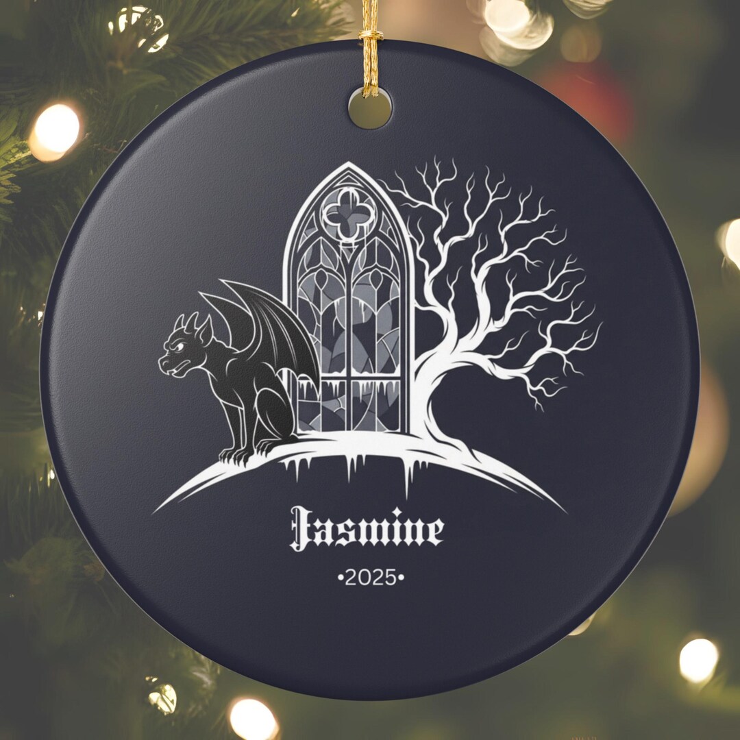 Personalized Gothic Gargoyle Matte Ceramic Christmas Ornament | 3 In ...