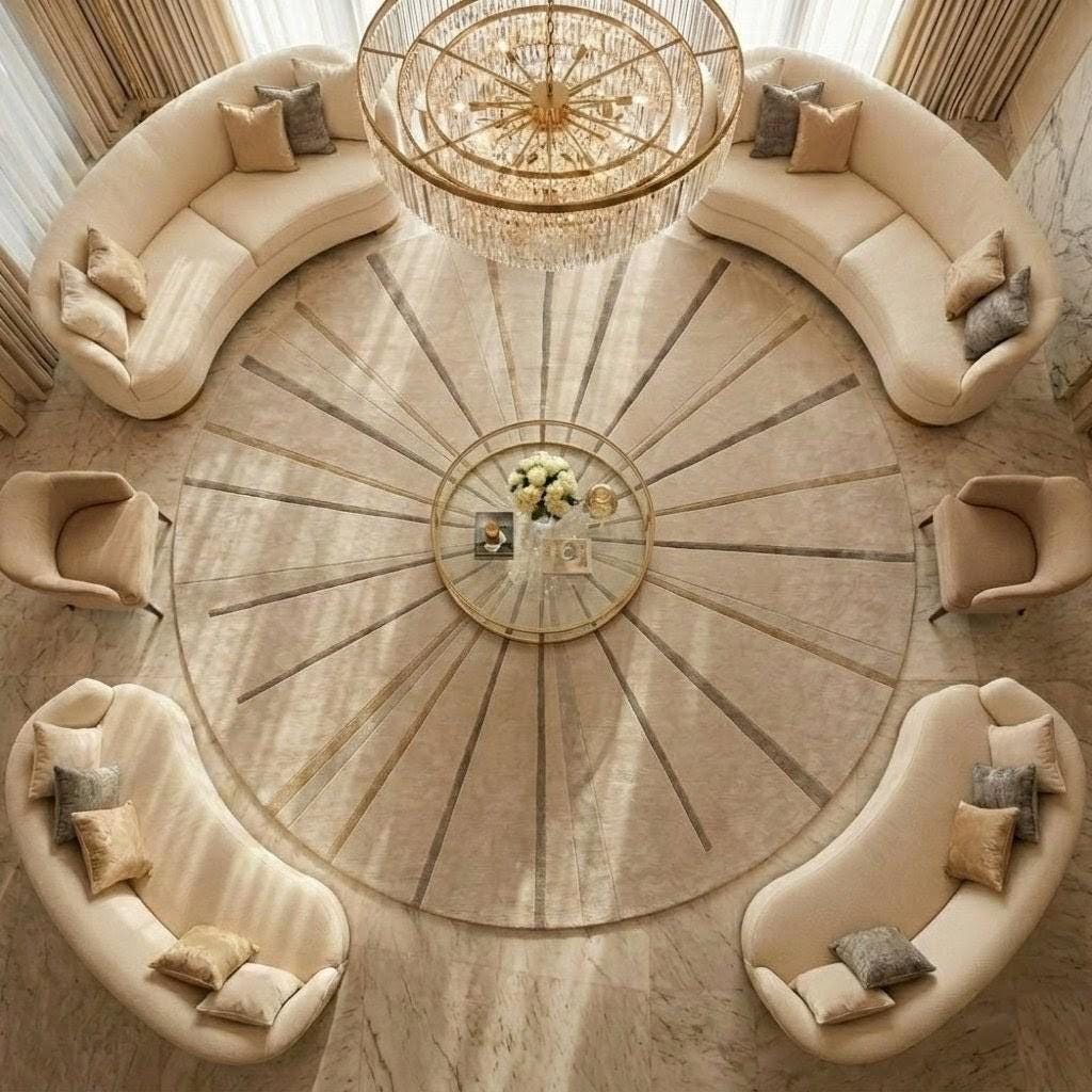 Luxury Round Beige Area Rug | Modern Sunburst Wool Carpet | Handmade ...