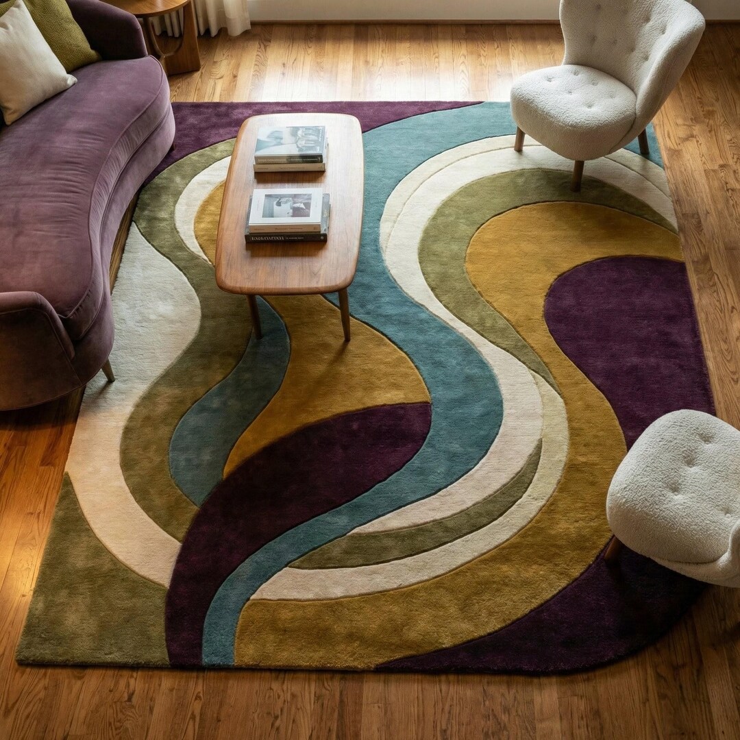 Mid Century Modern Abstract Rug | Hand Tufted Geometric Carpet ...