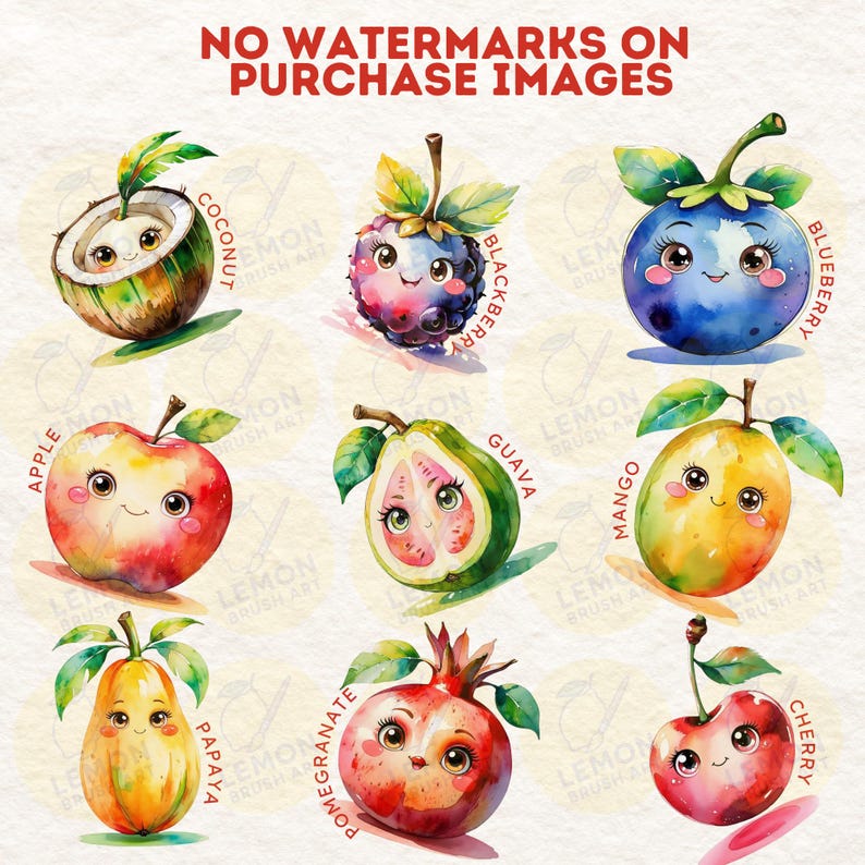 Watercolor Fruit Clipart Bundle: 25 PNG Stickers (digital Download ...