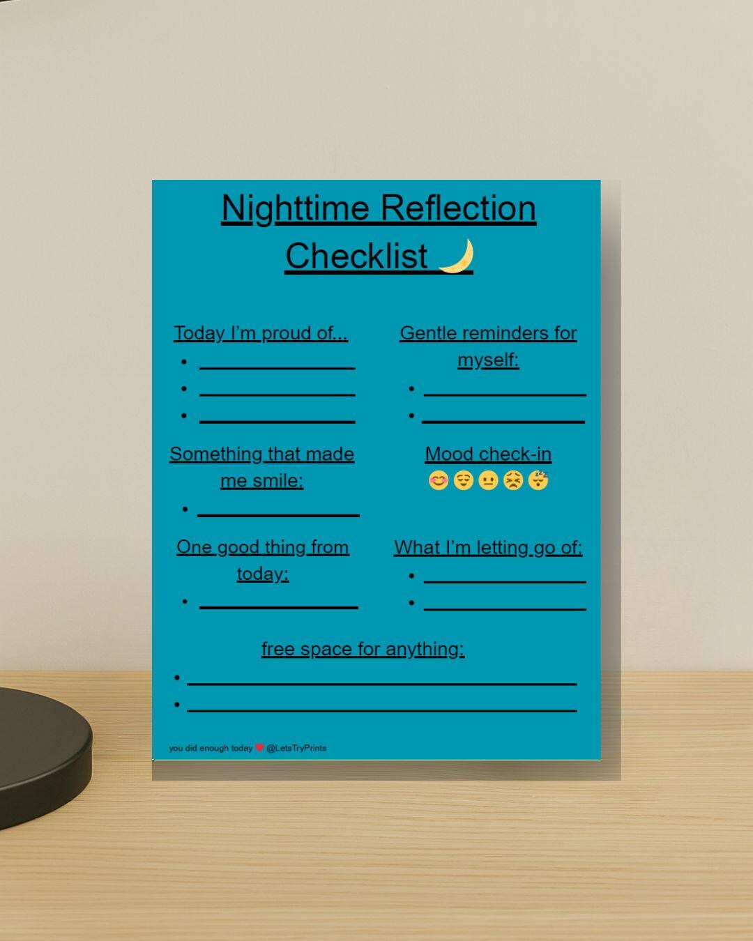 Nighttime Reflection Checklist Printable | Black & White Self-care ...