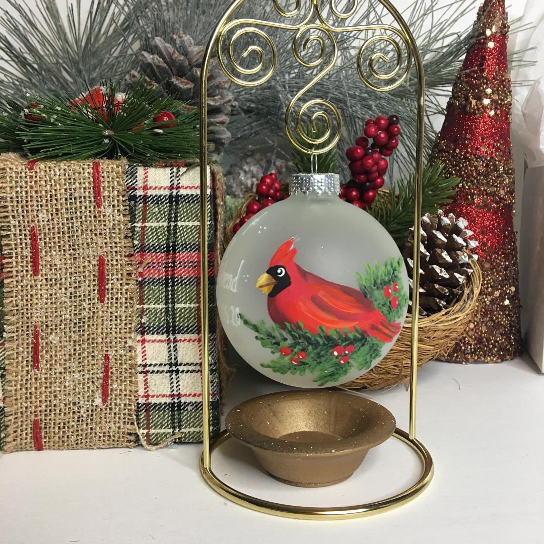Brilliant Red Cardinal Christmas Tree Ornament Handpainted Bird ...