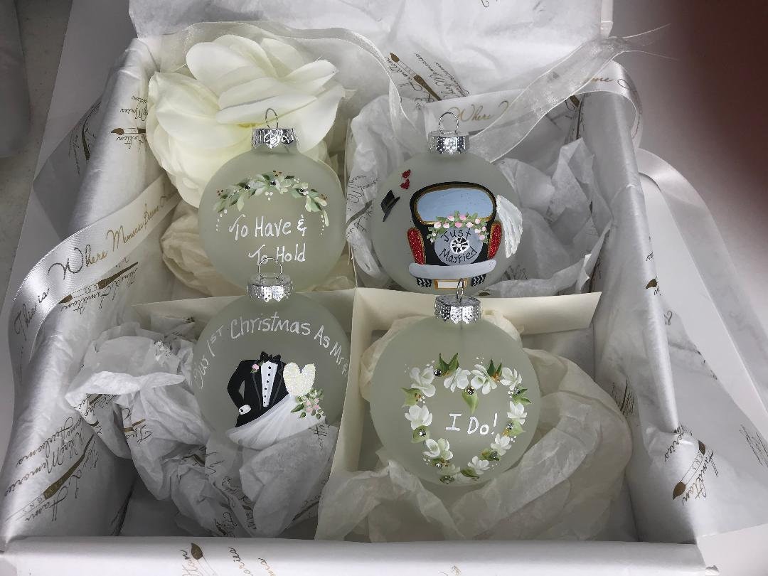 Heirloom Boxed Set Large Elegant Handpainted Wedding Keepsake Ornaments ...