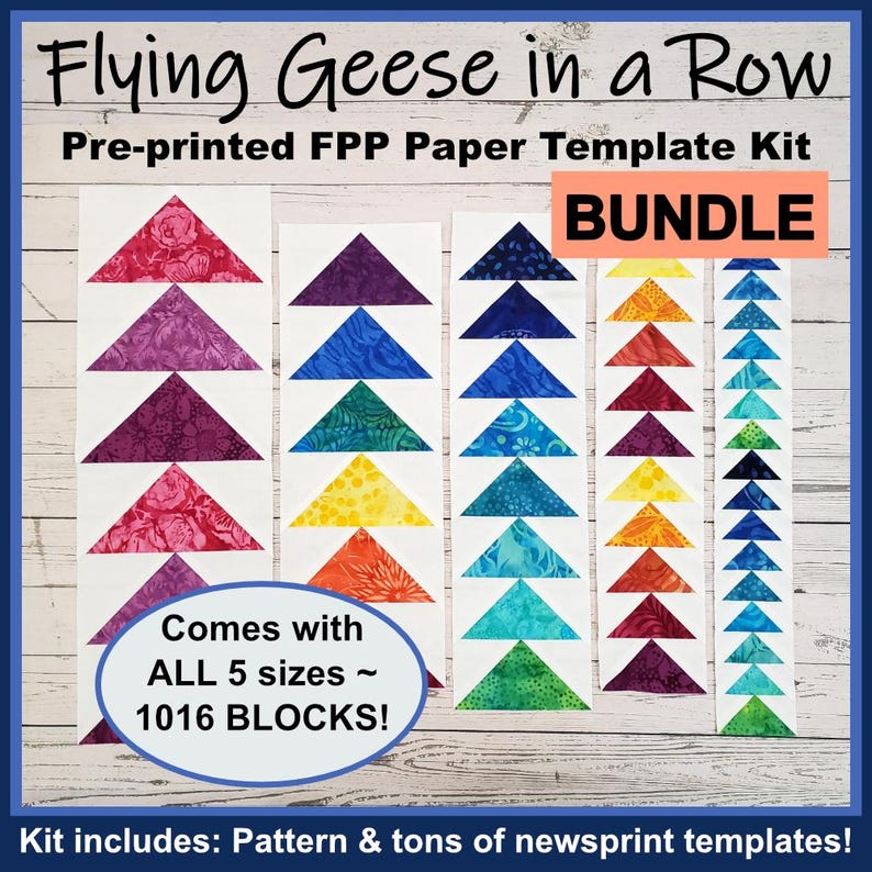 Paper Bundle - Flying Geese in a Row FPP Template Papers; 1016 Blocks ...