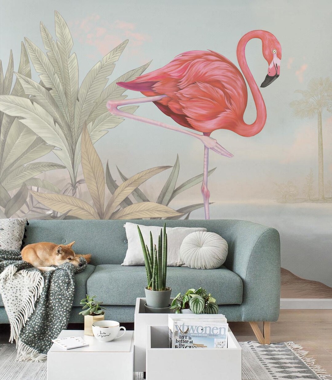Crimson Flamingo Wallpaper Mural – Bold Tropical Wall Art, Vibrant Pink ...
