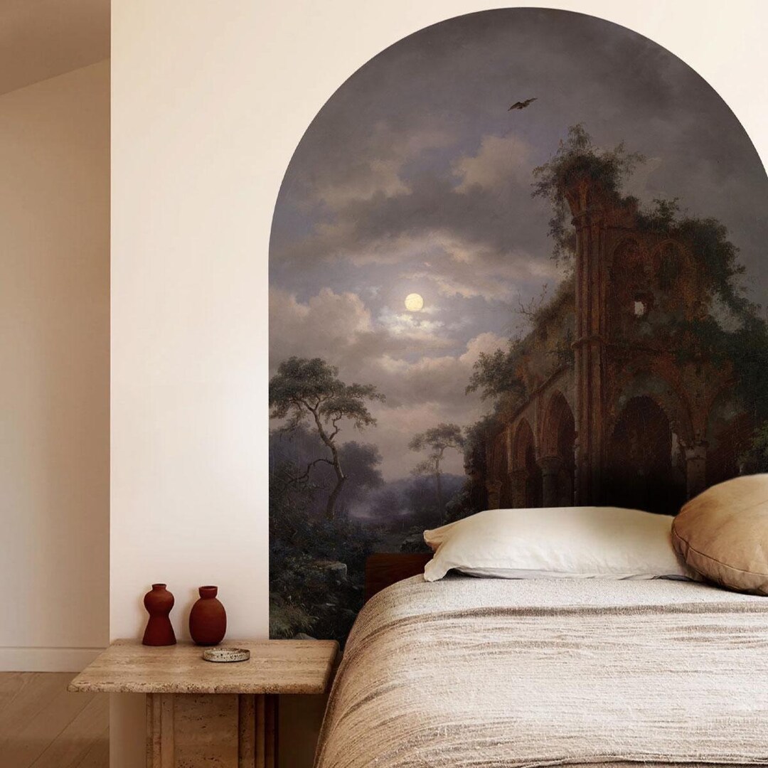 Moonlit Ruins Arch Wallpaper Mural: Moody Architectural Wall Art, Peel ...