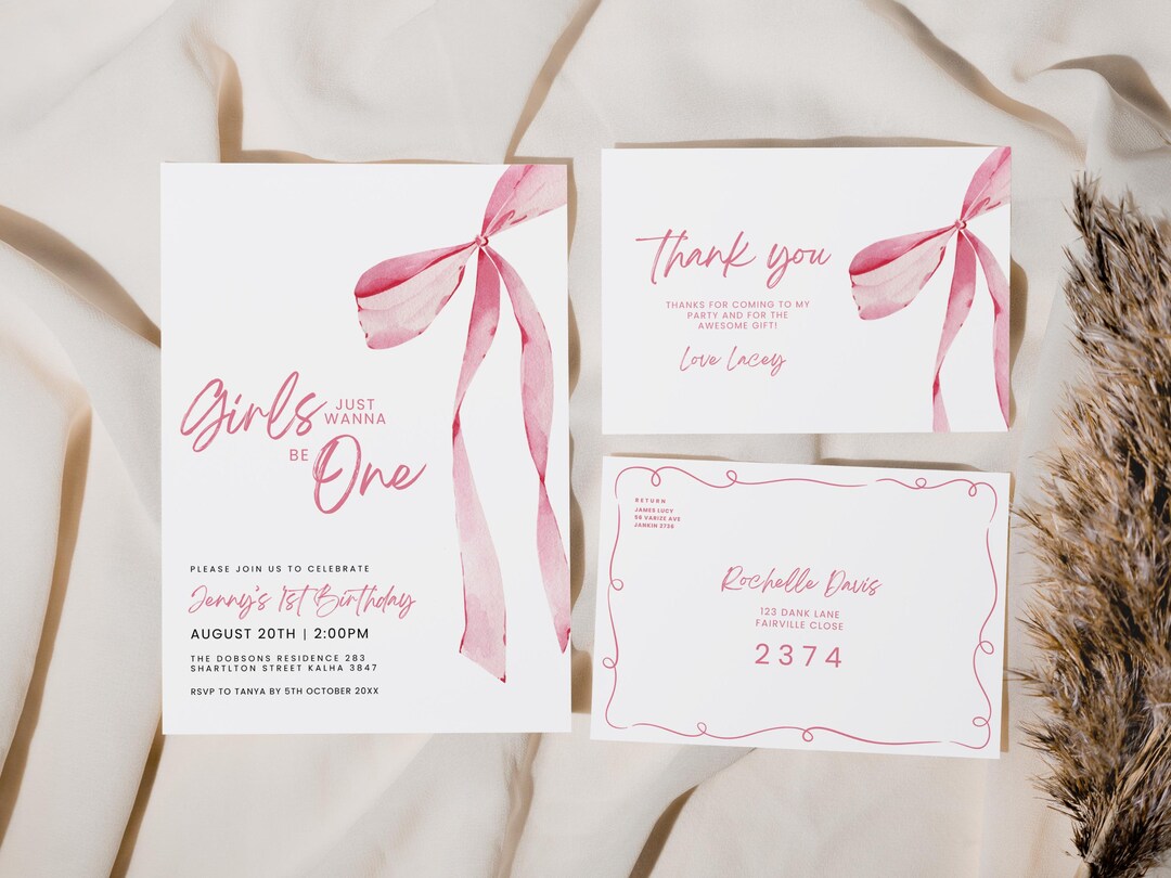 Girls Just Wanna Be One – Pink Cake 1st Birthday Invitation | Editable ...
