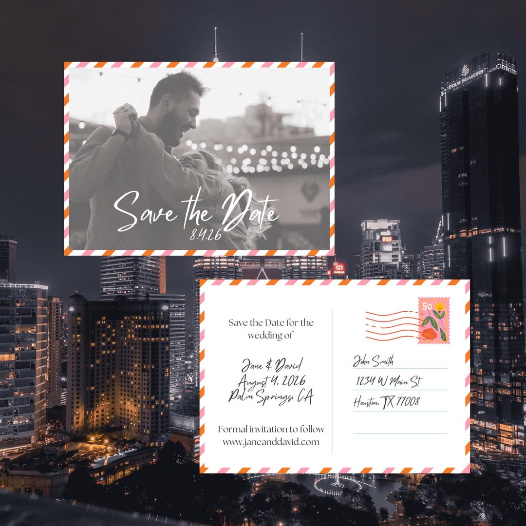 Funky Postcard Save the Date Template – Colorful Wedding (canva Digital ...