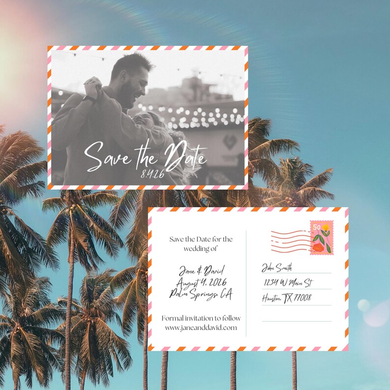 Funky Postcard Save the Date Template – Colorful Wedding (canva Digital ...