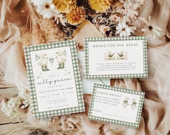 Silly Goose Twin Baby Shower Invitation Suite: Editable Canva Template ...