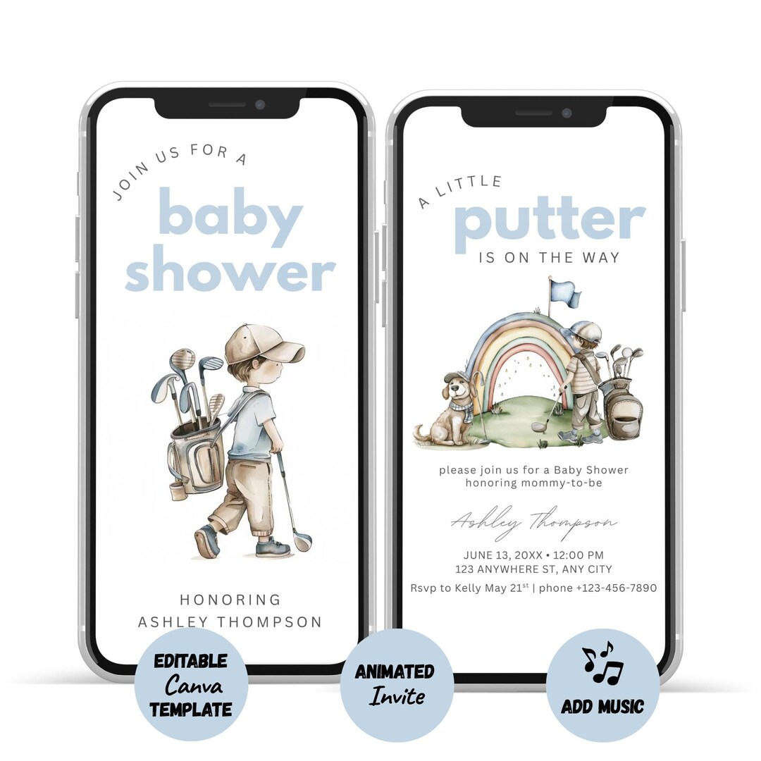 Animated Golf Baby Shower Invitation | Little Putter Canva Template ...