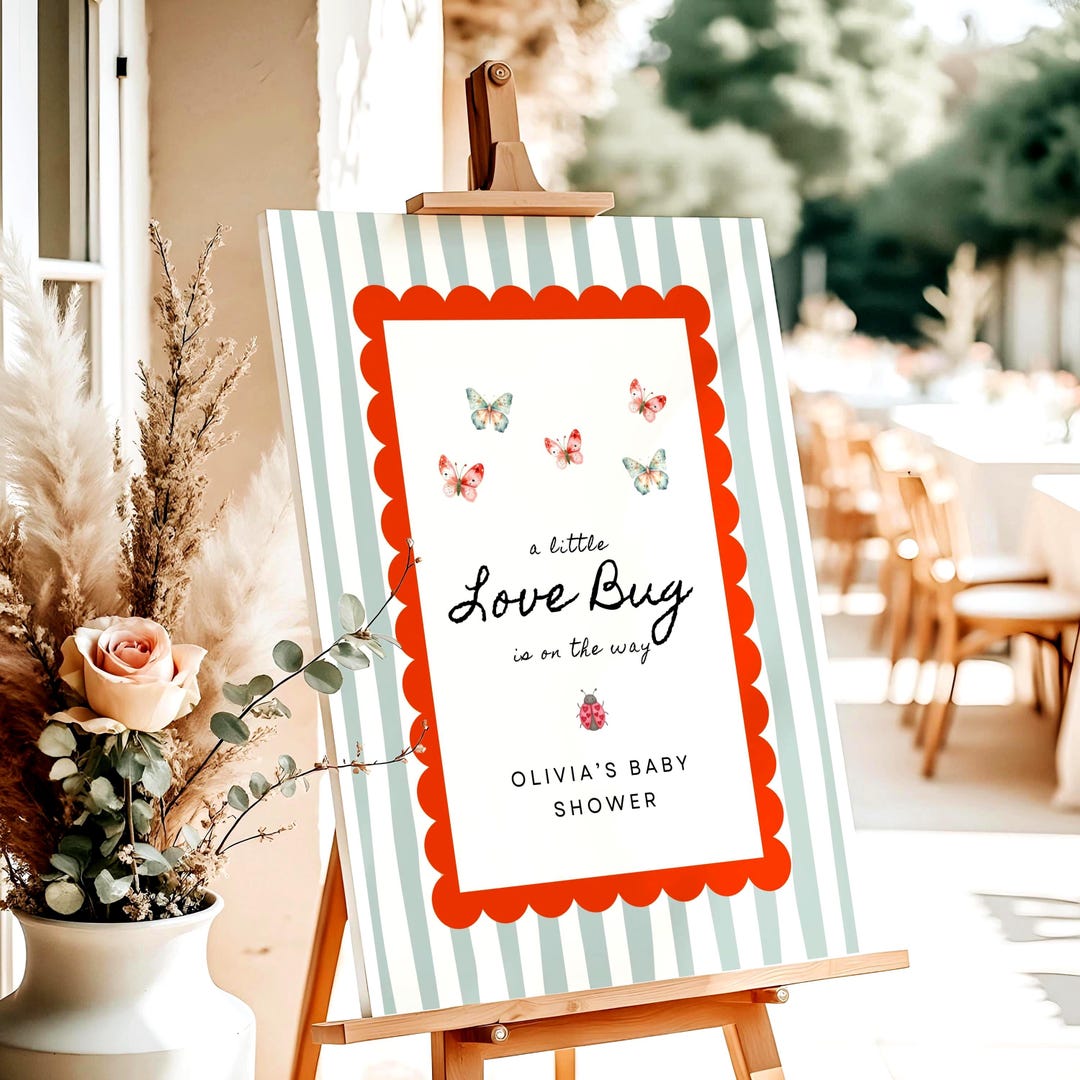 Love Bug Baby Shower Welcome Sign | Butterfly Ladybug Decor | 18x24 ...