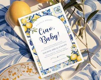 Ciao Baby Shower Invitation: Mediterranean Lemon, Editable Canva ...