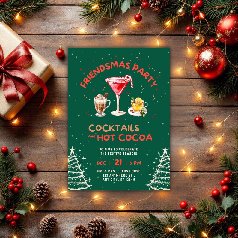 Christmas Party Invite: Friendmas Invitation, Cocktail & Hot Cocoa ...