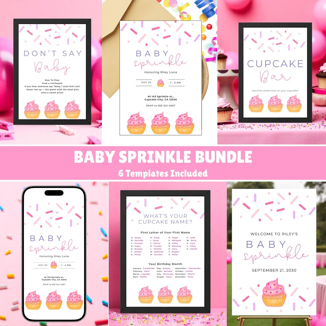 Baby Sprinkle Bundle: Cupcake Theme | Editable Shower Templates ...
