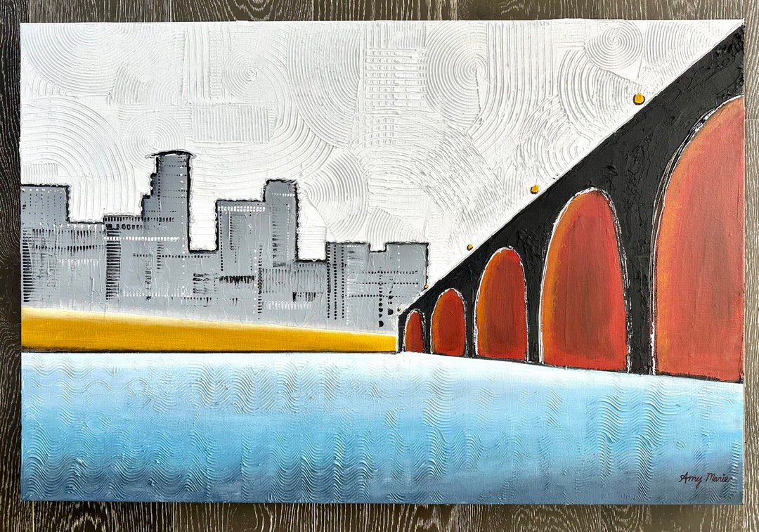 Stone Arch Bridge Painting: Original Modern Textured Canvas Art (36x24 ...