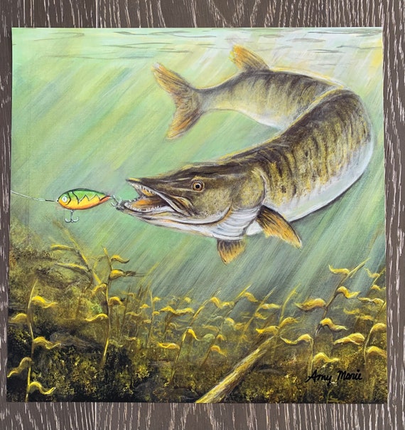 Marvin the Muskie Fishing Canvas Print Art Painting. Multiple | Etsy